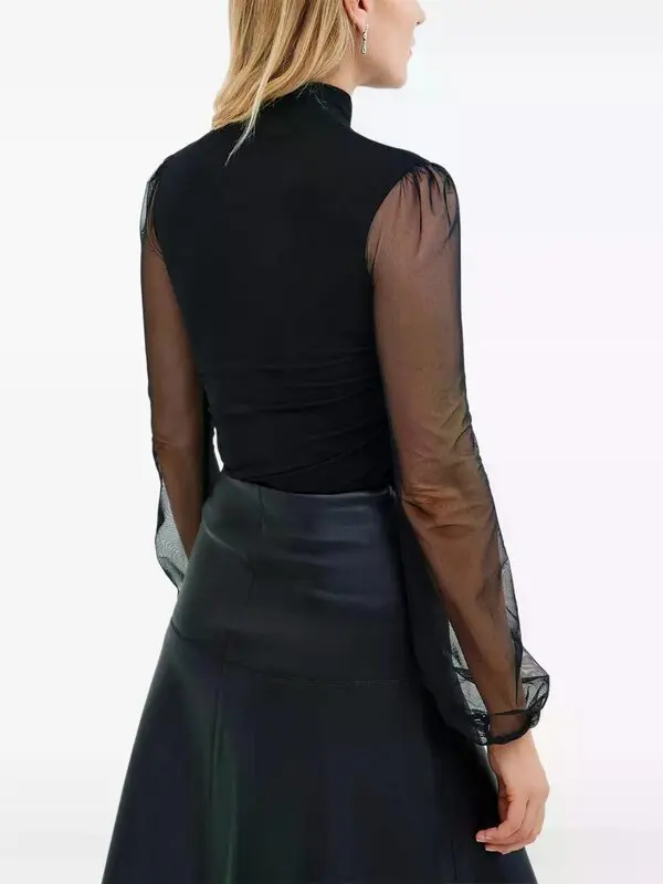 MARCELLA Mock Neck Top With Sheer Sleeves - Black