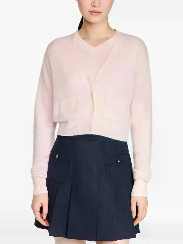 Sandro V-neck Cropped Cardigan With Patch Pockets