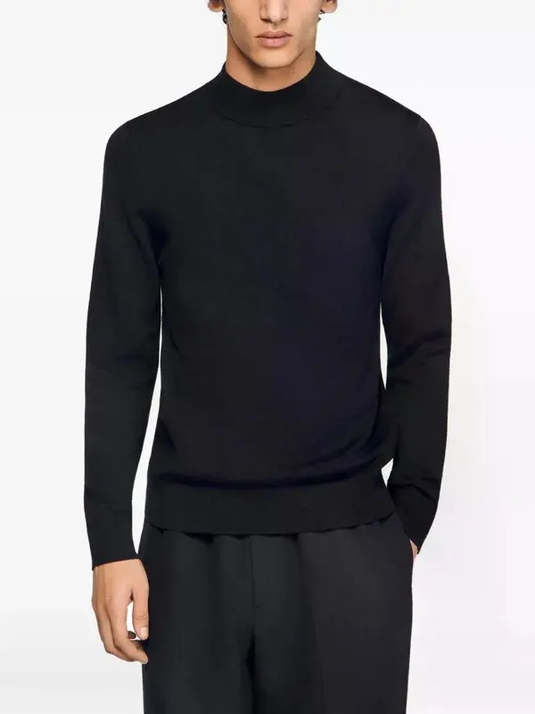 Sandro Wool High Neck Sweater - Black