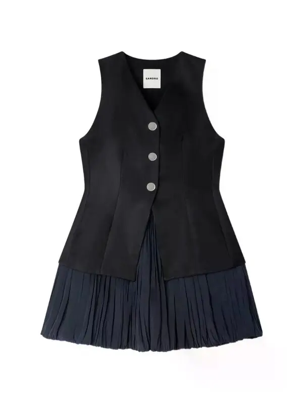 Sandro Layered Sleeveless Dress With Bubble Skirt - Black