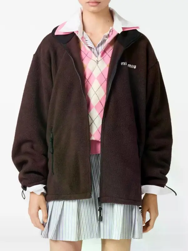 Miu Miu Logo-embroidered Fleece Jacket - Brown