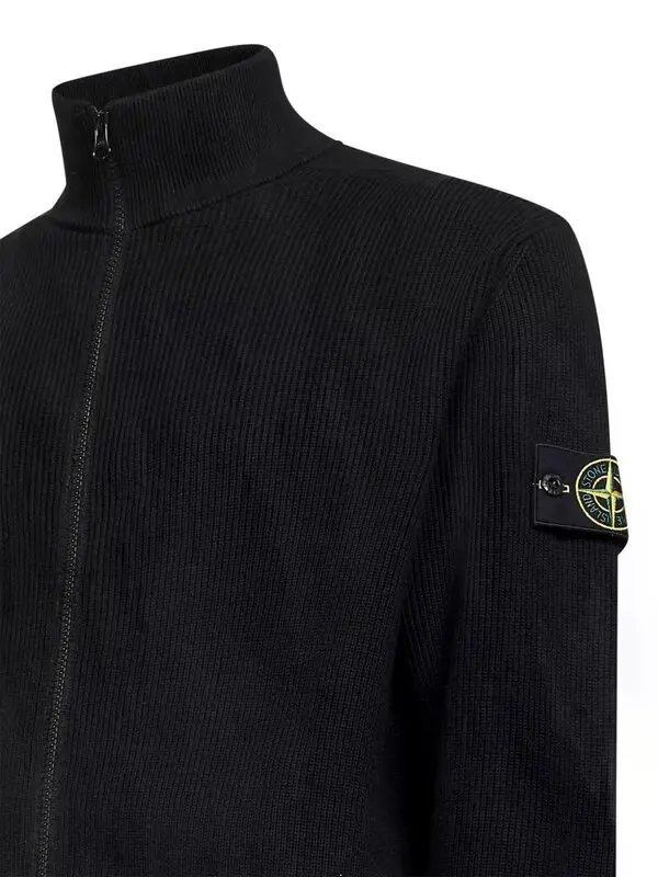 Stone Island Ribbed Zipped Cardigan - Black