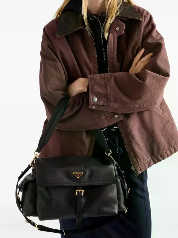 Prada Leather Shoulder Bag With Buckle Closure