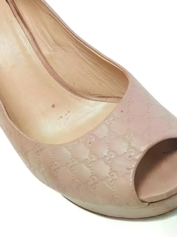 Gucci Beige Calf Leather Platform Peep-toe High Block Heel Pumps