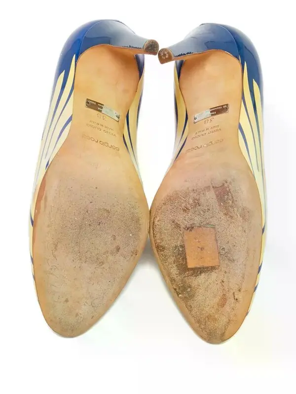 SERGIO ROSSI And Cream Leather Striped 105mm Stiletto Heel Pumps