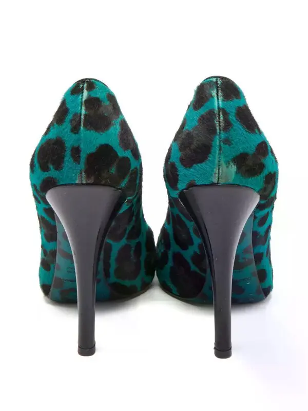 Dolce & Gabbana Teal Calf Hair Leopard Print High Heel Pumps