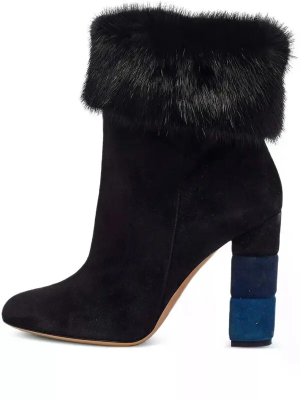 FERRAGAMO Suede Fur Cuff Ankle Boots