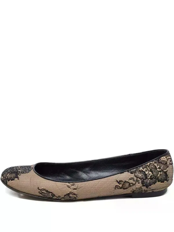 GIUSEPPE ZANOTTI Beige Leather And Black Lace Ballet Flats