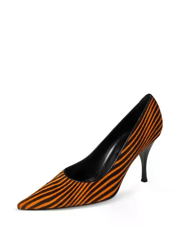 SERGIO ROSSI 100mm Striped Pony-hair Pumps - Brown