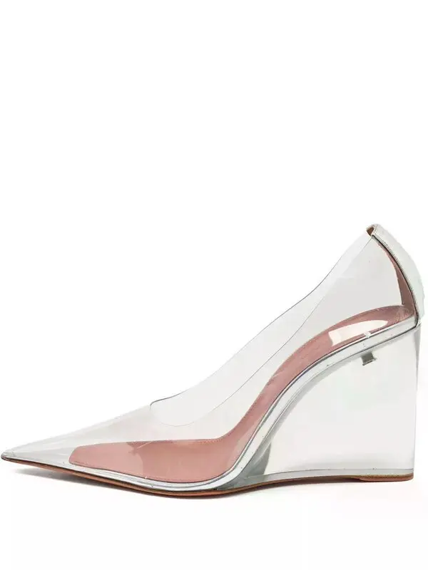 Amina Muaddi Transparent Wedge Pumps - White