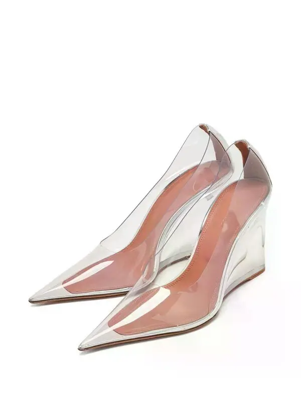 Amina Muaddi Transparent Wedge Pumps - White