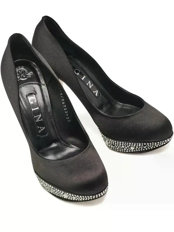 GINA Satin Crystal Embellished High Heel Pumps - Black