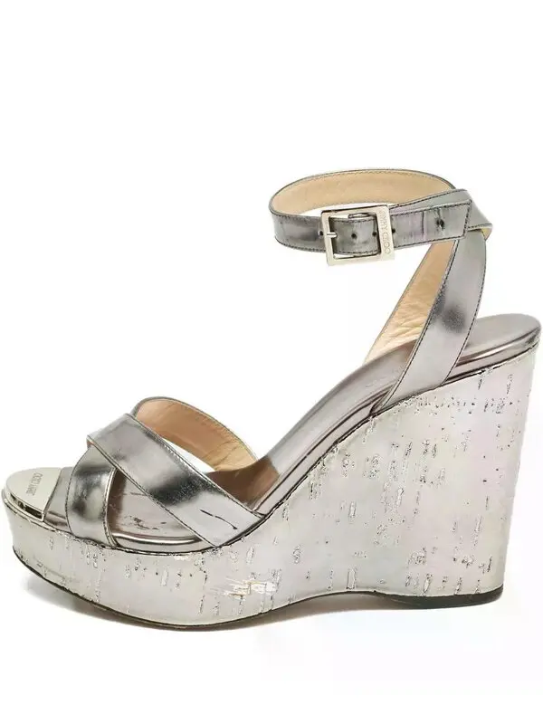 JIMMY CHOO 2024 Crisscross Cork Wedge Sandals - Grey