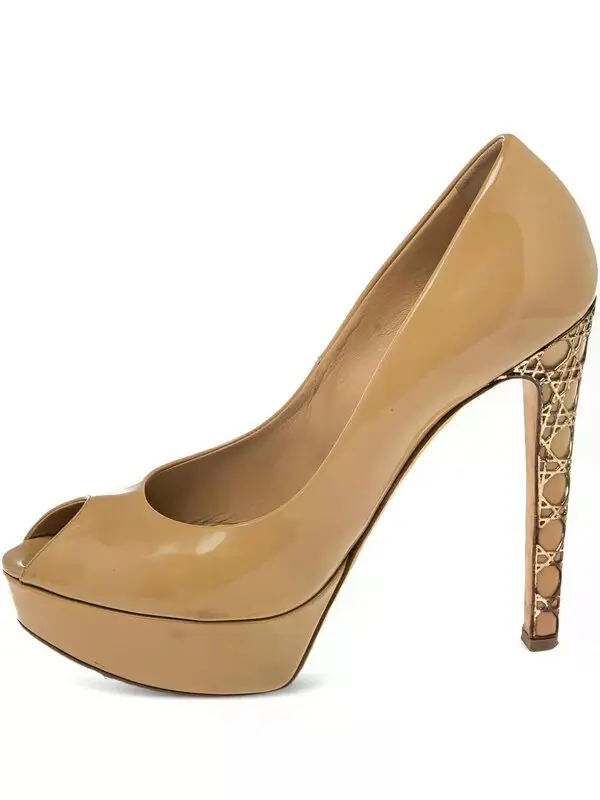 Dior Beige Patent Leather Peep Toe Platform Heels
