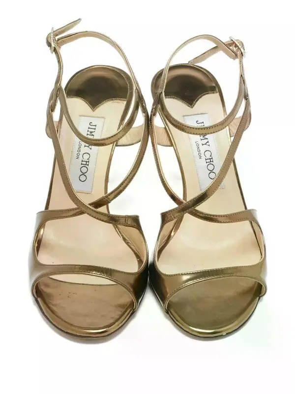 JIMMY CHOO Tone Leather Stiletto Sandals With Ankle Strap - Gold