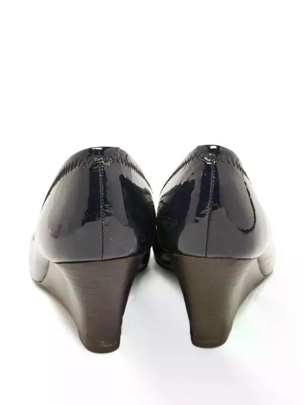 Tory Burch Navy Patent Leather Embellished Wedge Pumps