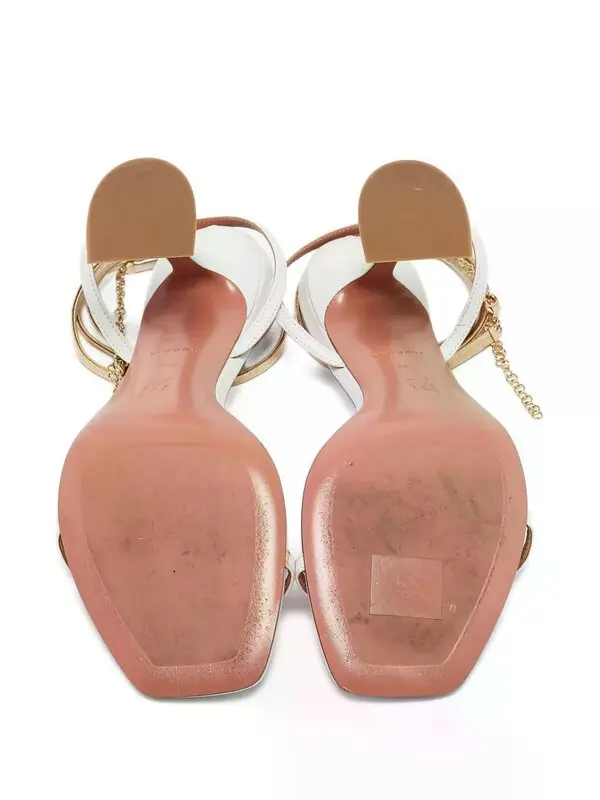 Amina Muaddi Leather Metal Wrap Sculptural Heel Sandals