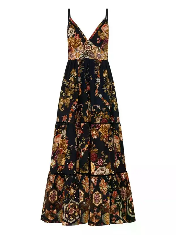 Camilla Floral Print V-neck Dress - Black