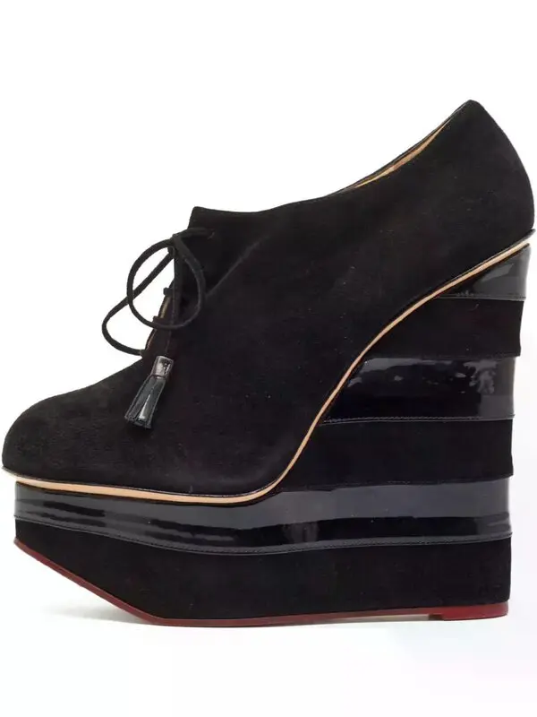 CHARLOTTE OLYMPIA Suede Lace-up Platform Wedge Pumps - Black