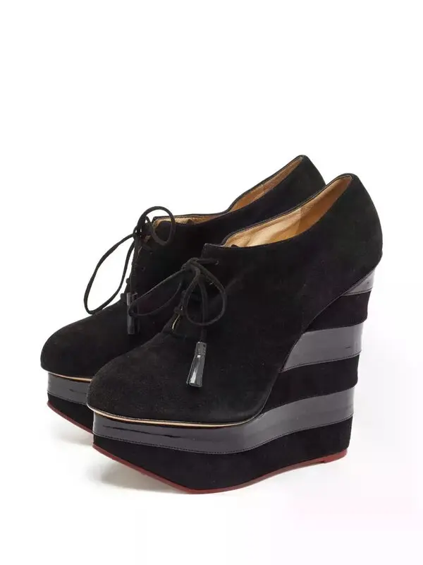 CHARLOTTE OLYMPIA Suede Lace-up Platform Wedge Pumps