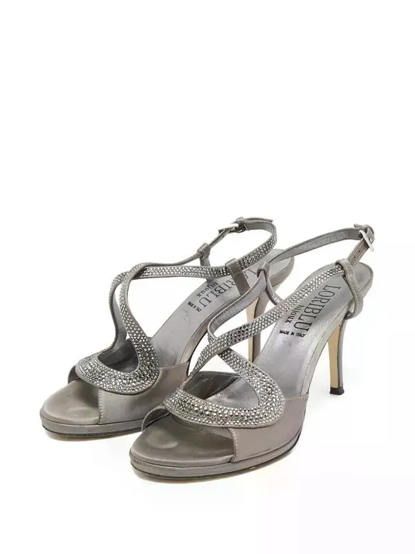 LORIBLU Crystal Embellishment Leather Slingback Sandals