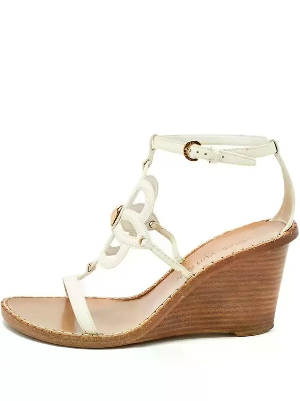 LOUIS VUITTON Off-white Leather Cut-out Wedge Sandals - Neutrals