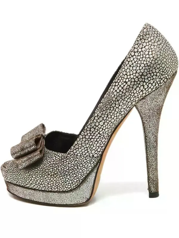 Fendi Brocade Leather Bow Pumps