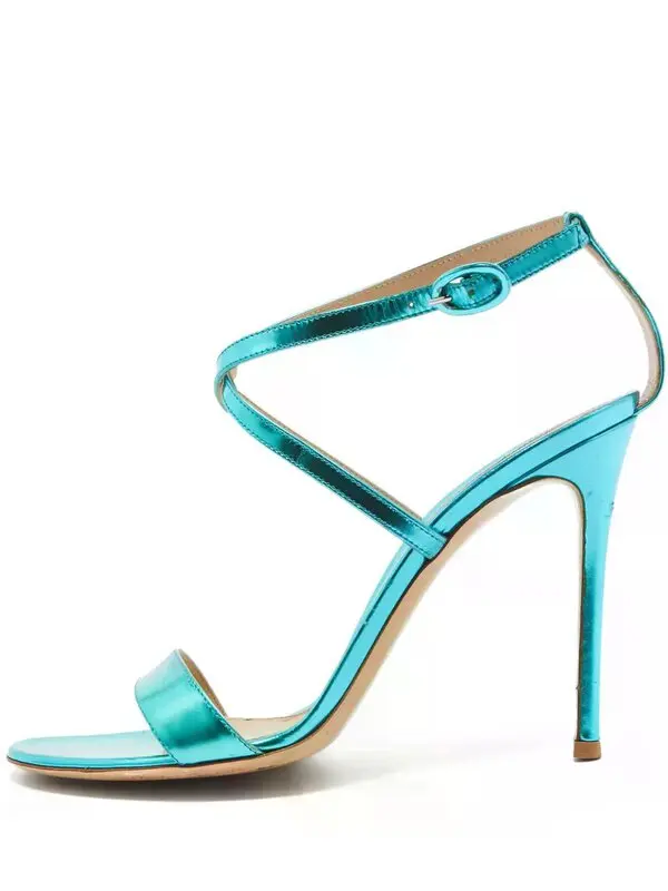 GIANVITO ROSSI Metallic Leather Stiletto Sandals - Blue