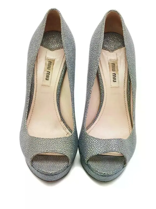 Miu Miu Textured Leather Peep-toe High Stiletto Platform Heels