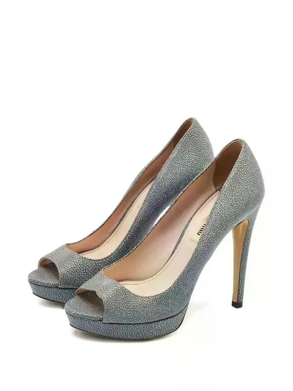 Miu Miu Textured Leather Peep-toe High Stiletto Platform Heels