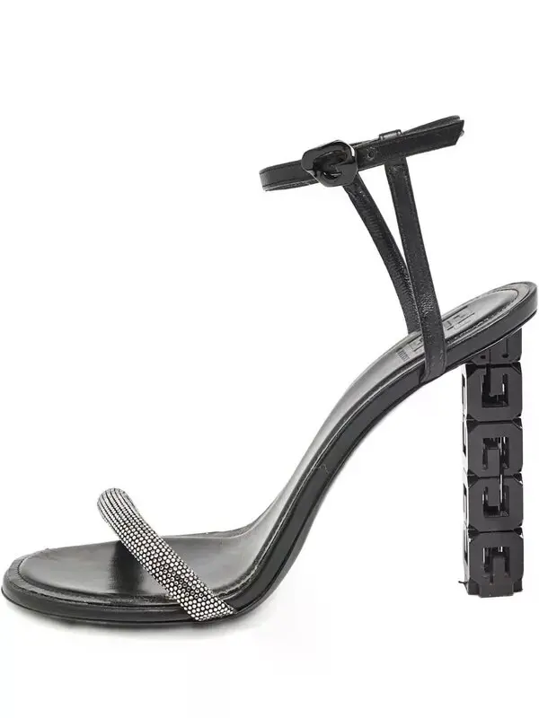 Givenchy Calf Leather Rhinestone Embellished G Cube Heel Sandals