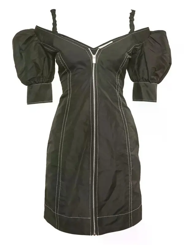 GANNI Crepe Cold-shoulder Dress With Contrast Stitching - Black