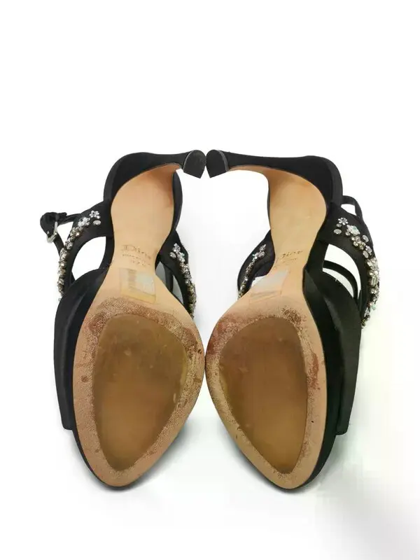 Dior Crystal Embellishment Ankle Strap Platform Sandals - Black