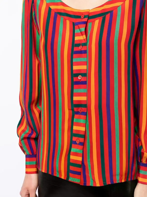 Saint Laurent Rive Gauche Circa 1991 Striped Silk Blouse