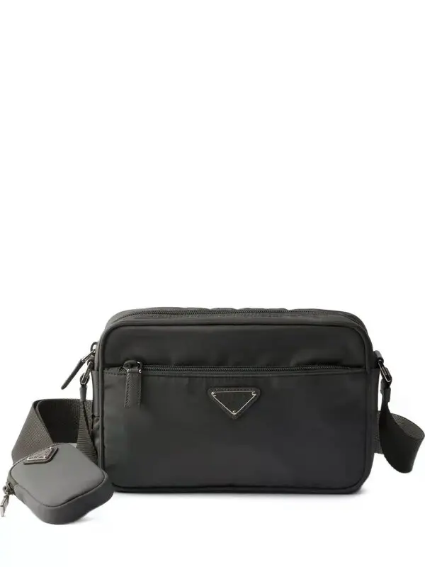 Prada Zip Pouch Woven Strap Shoulder Bag - Grey