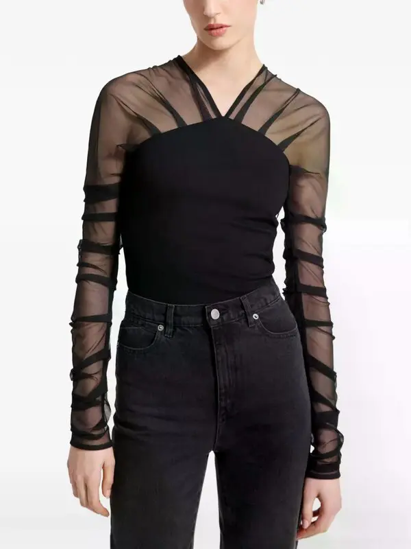 MARCELLA Mesh Sleeve V-neck Blouse