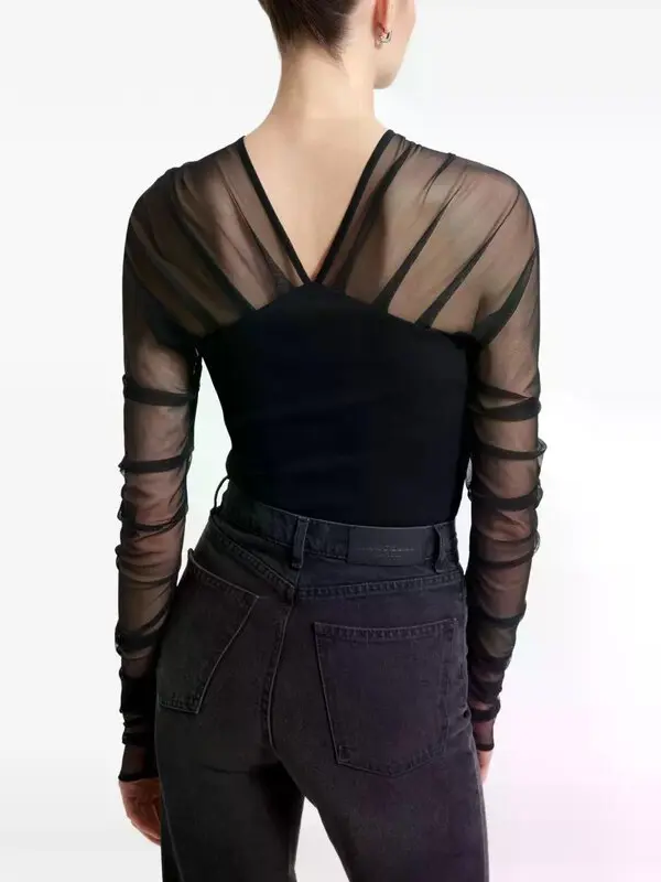 MARCELLA Mesh Sleeve V-neck Blouse