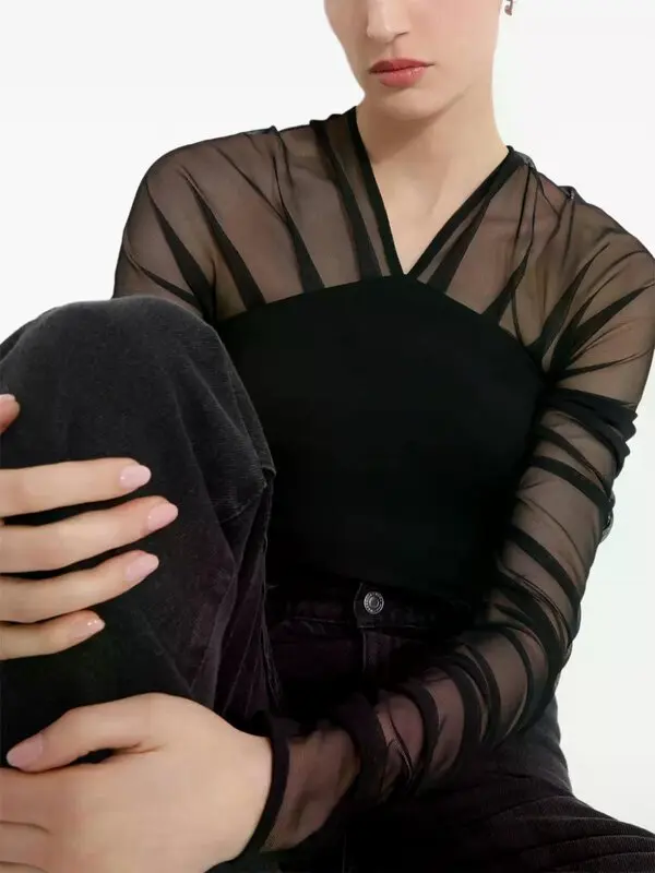 MARCELLA Mesh Sleeve V-neck Blouse