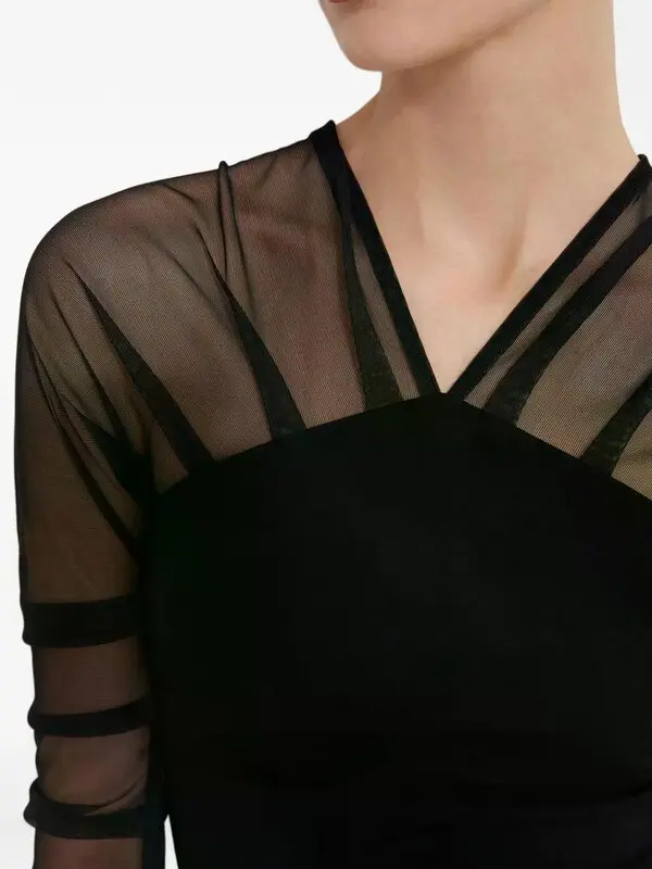 MARCELLA Mesh Sleeve V-neck Blouse