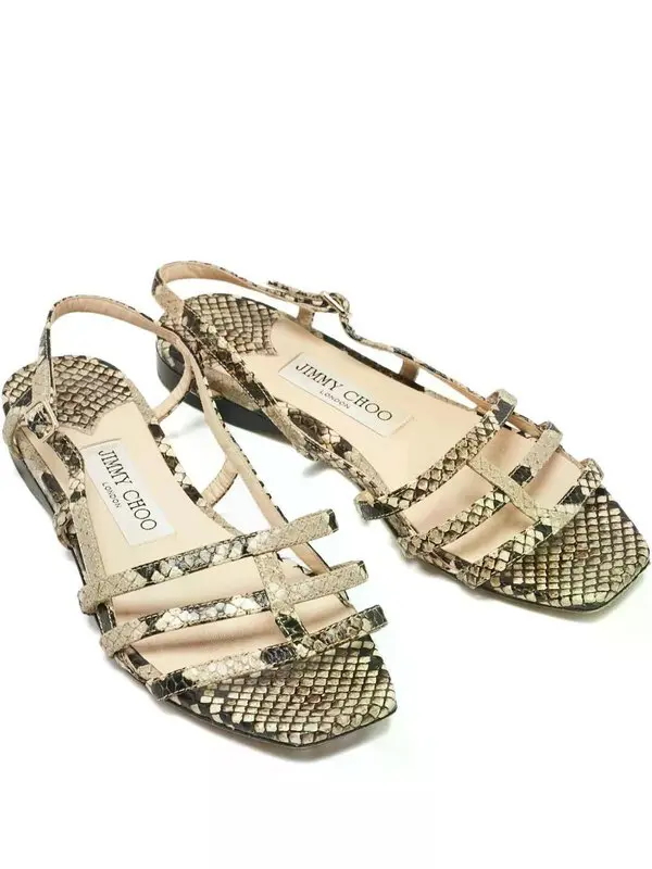 JIMMY CHOO Embossed Leather Flat Sandals - Neutrals