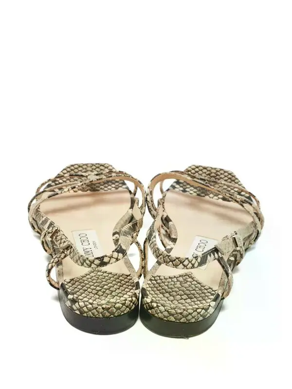 JIMMY CHOO Embossed Leather Flat Sandals - Neutrals