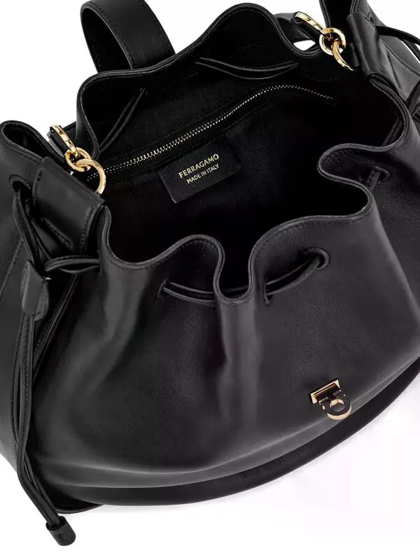 FERRAGAMO Hug Drawstring Bucket Bag In Calfskin Leather