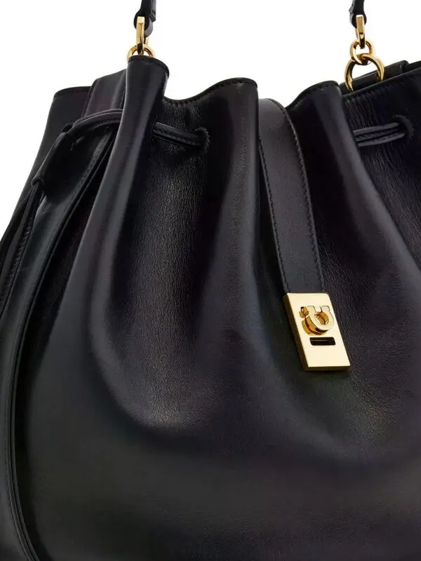 FERRAGAMO Hug Drawstring Bucket Bag In Calfskin Leather