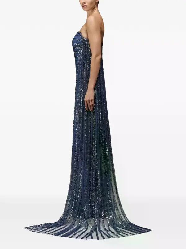 THA SEEN Crystal Embellished Maxi Tulle Gown