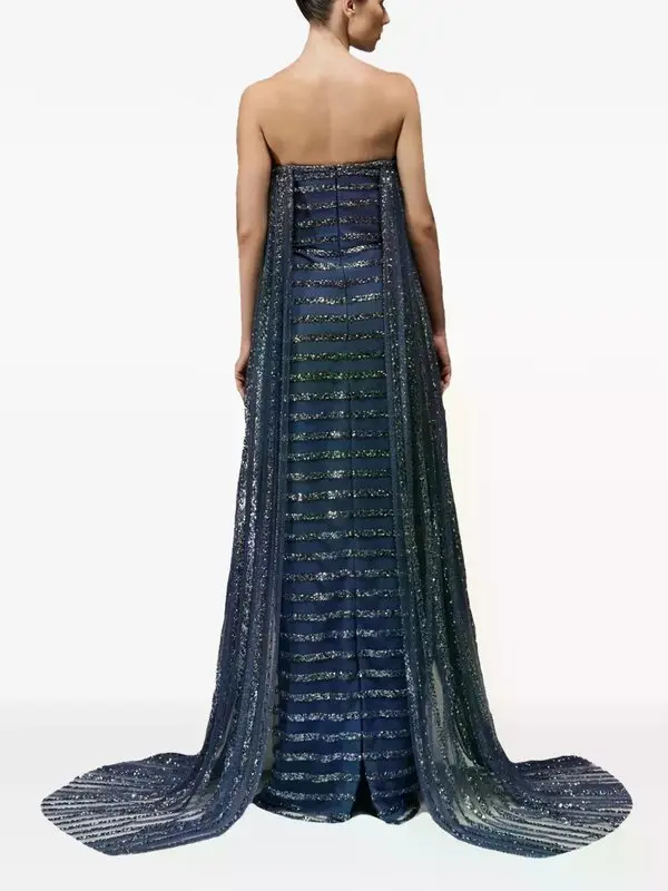 THA SEEN Crystal Embellished Maxi Tulle Gown