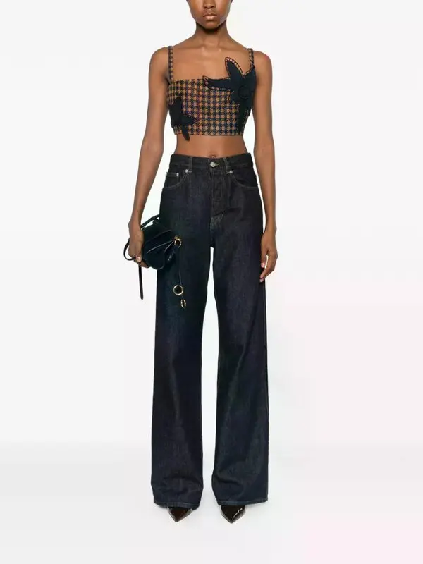 Oscar De La Renta Orchid-embroidered Tweed Crop Top