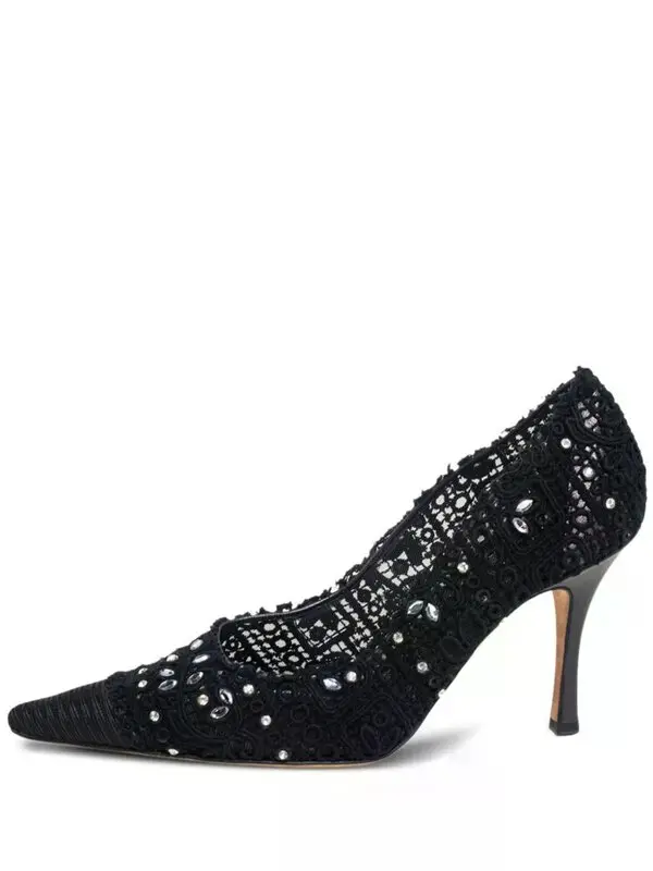 Rene Caovilla 100mm Crystal-embellished Lace Pumps - Black