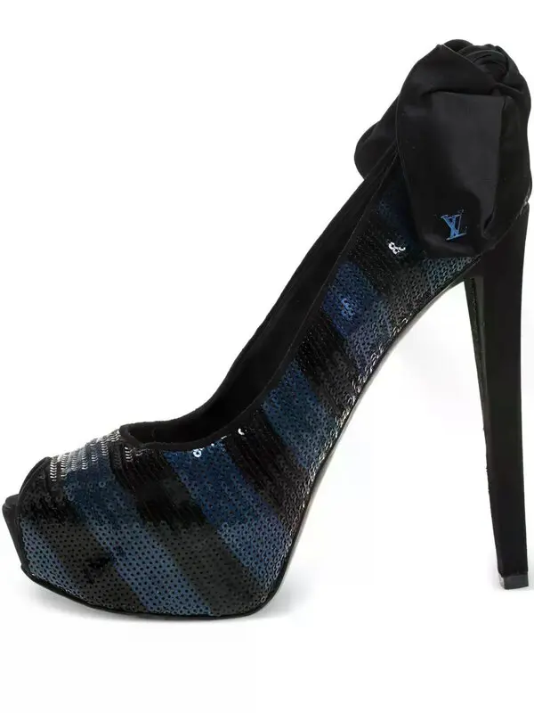 LOUIS VUITTON Sequined Striped Peep-toe Platform Pumps - Blue