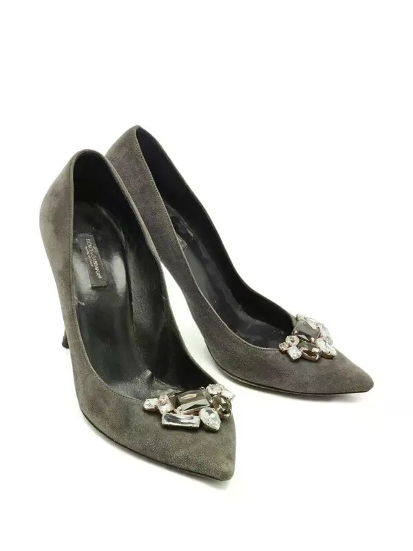 Dolce & Gabbana Suede Crystal Embellished Pointed Toe Stiletto Pumps