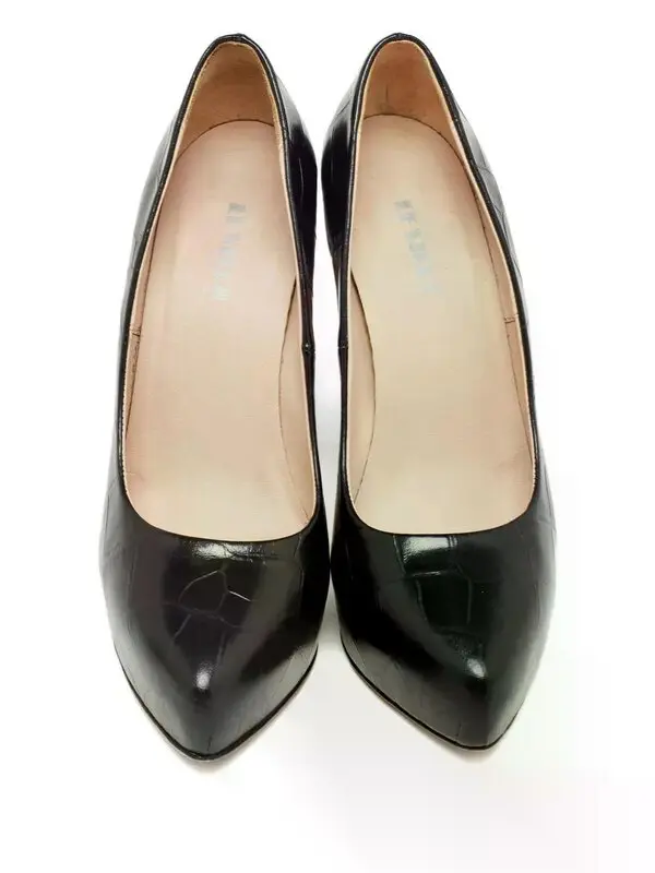 LE SILLA Leather Crocodile Embossed Platform Pumps - Black